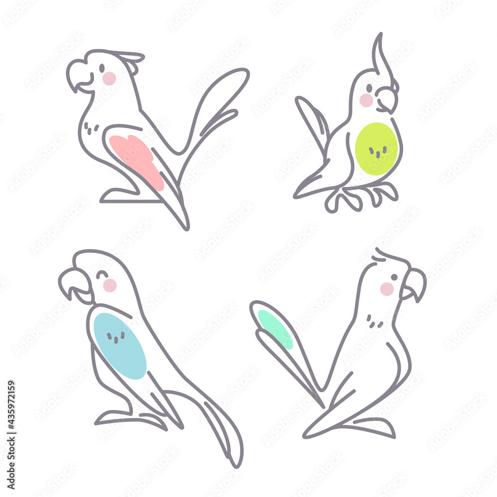 Collection of cute funny exotic macaw and ara parrots characters ...