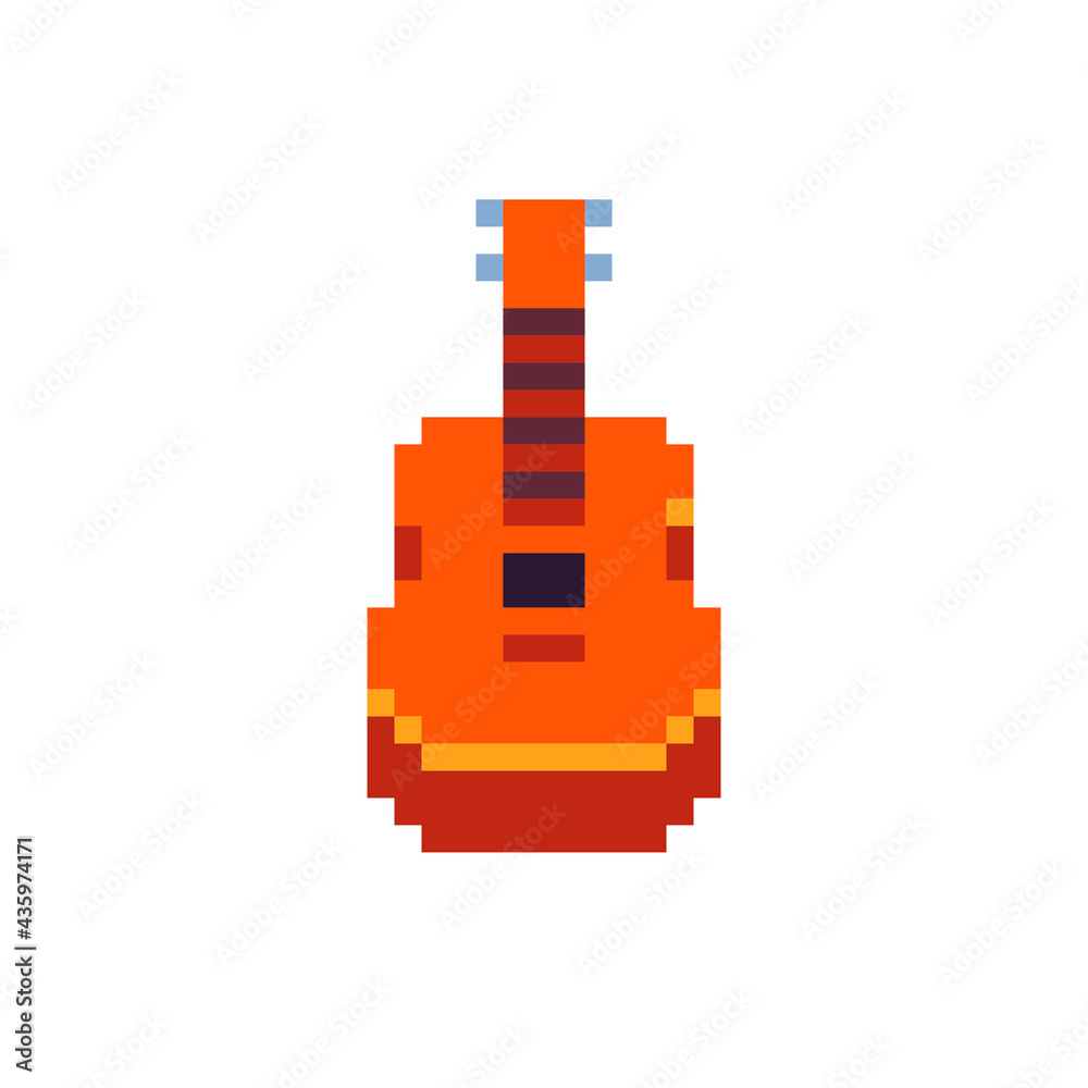Guitar musical instrument pixel art icon. Isolated vector illustration ...