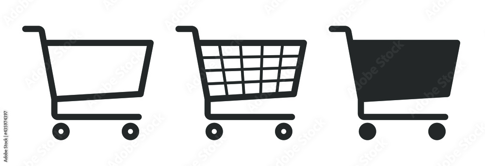 Shopping cart icon symbol. Flat shape trolley web store button. Online ...