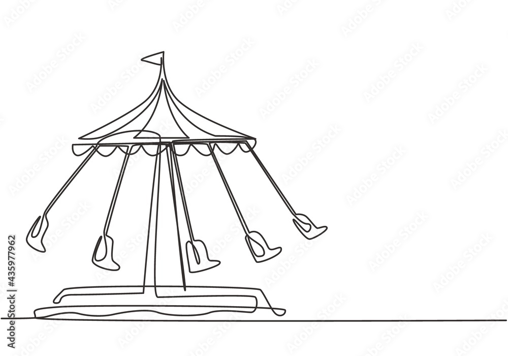 Continuous one line drawing of a wave swinger in an amusement park with ...