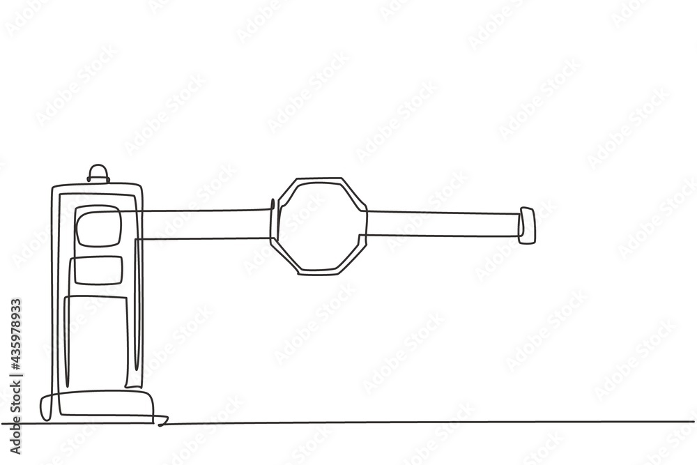 Continuous one line drawing barrier gates with warning boards guard the ...