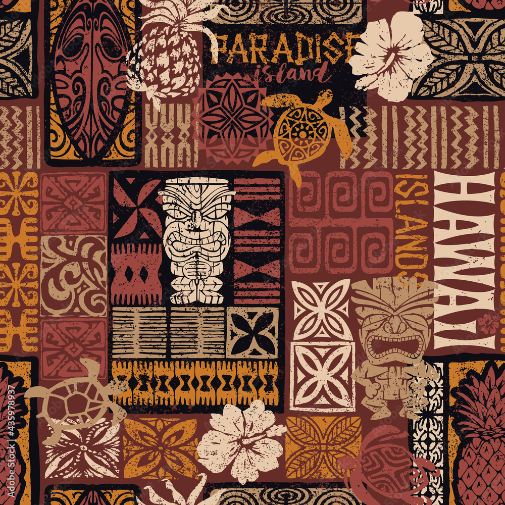 Hawaiian style tribal motif fabric patchwork abstract vintage vector ...