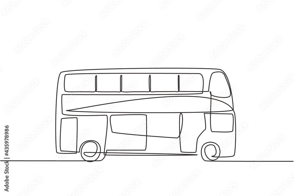 Single continuous line drawing double decker buses that are seen from ...