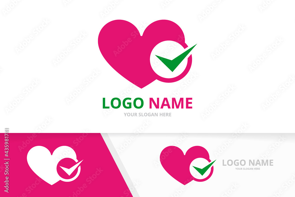 Vector heart and check mark logo combination. Love logotype design ...