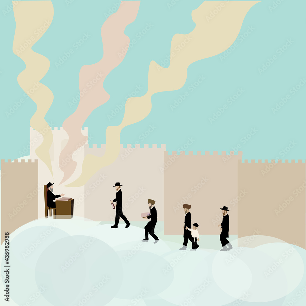 Ashkenazi Jews, Haredi followers of Torah, come to the rabbi. Bring him ...