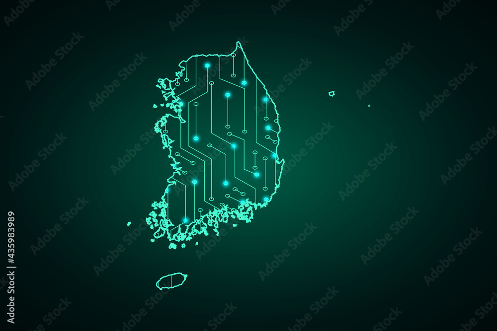 Map of South Korea, network line, design sphere, dot and structure on ...