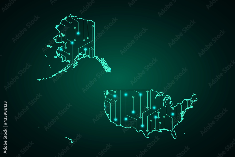 Map of USA Mercator, network line, design sphere, dot and structure on ...