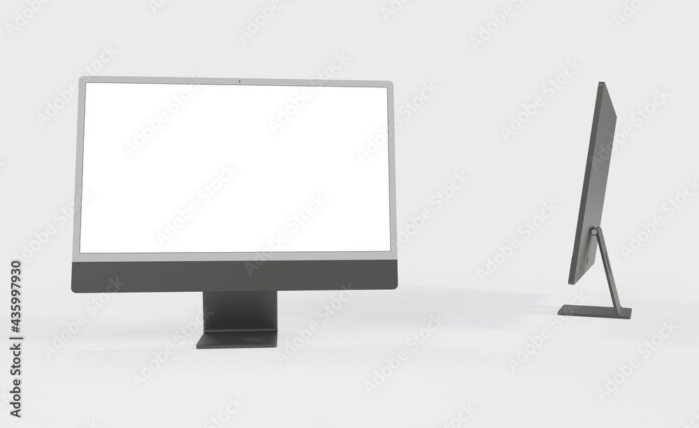 Computer display mock up with blank white screen. Stylish desktop ...
