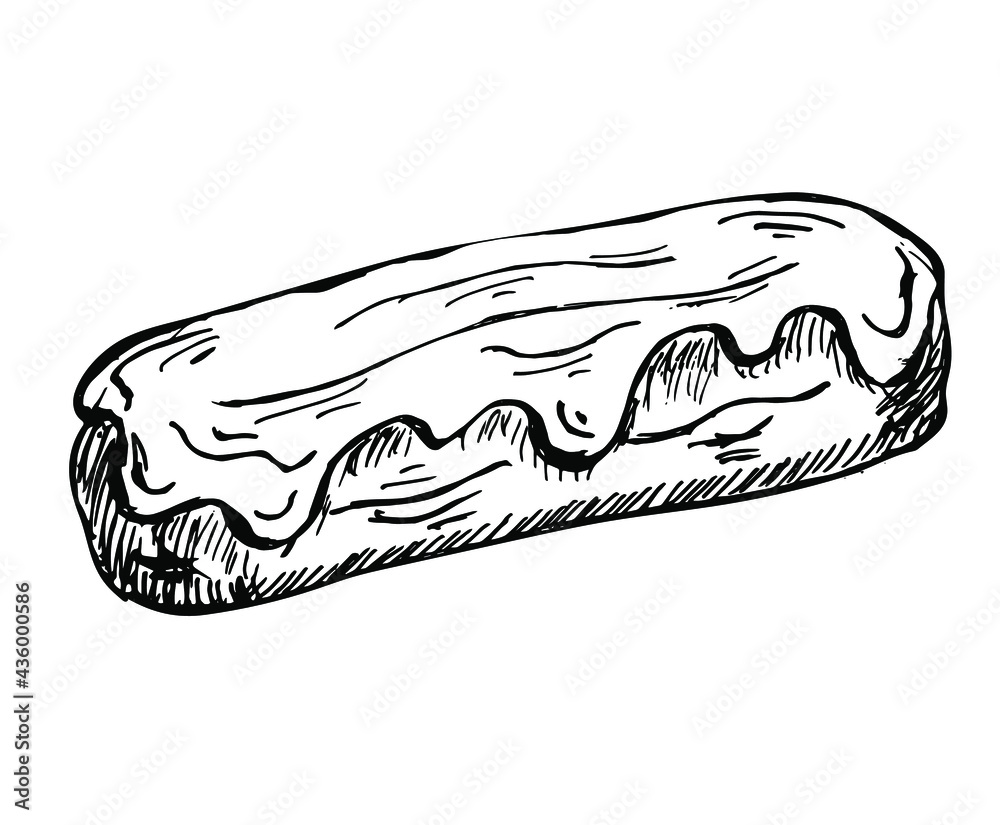 eclair hand drawn sketch isolated on white. vector illustration of ...