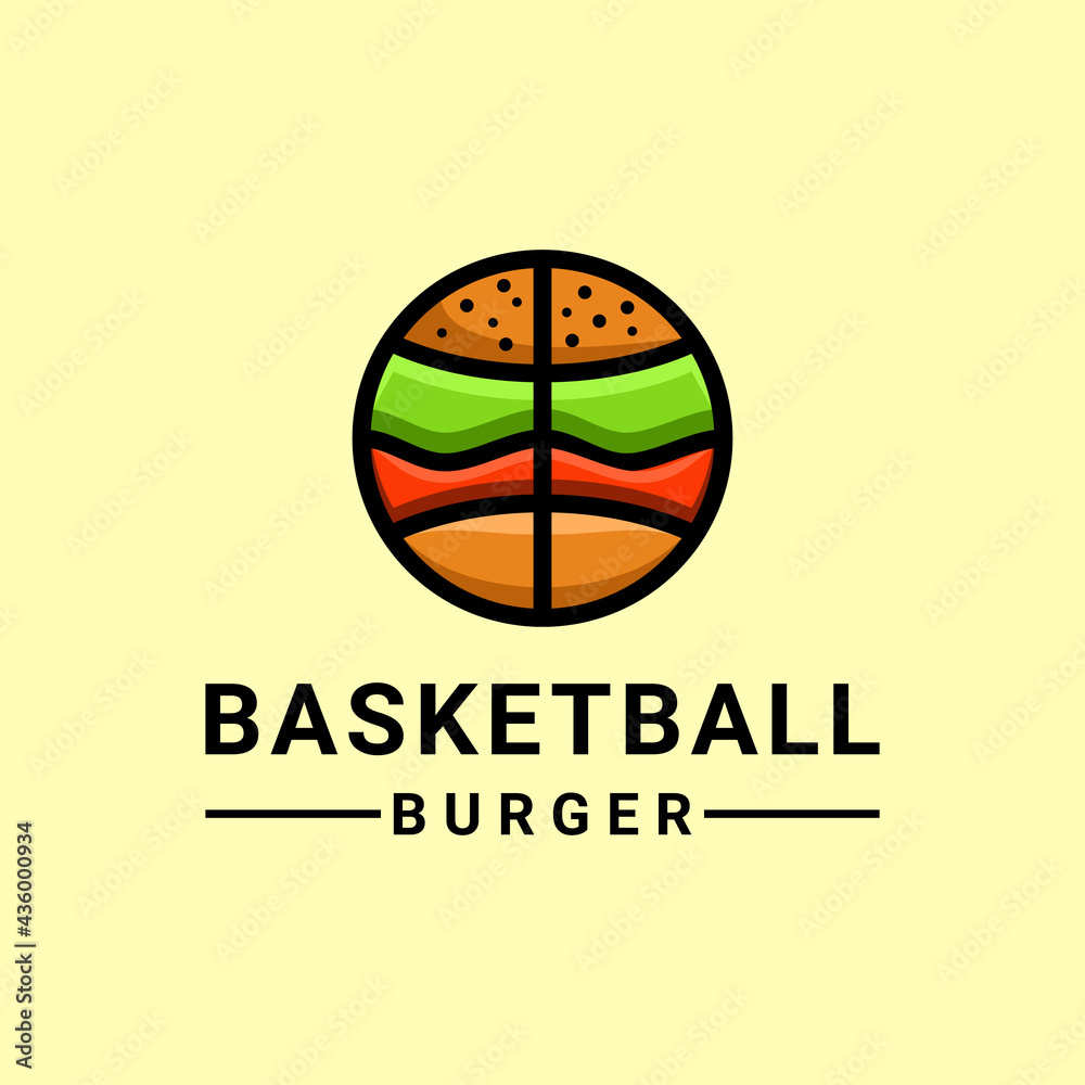 Simple Mascot Vector Logo Design of Combination Basketball and Burger ...