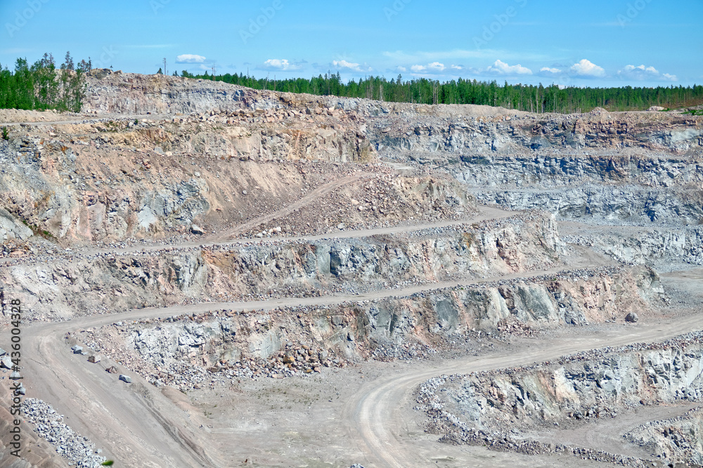Surface mining operations, open pit with gravel digging. Area where the ...