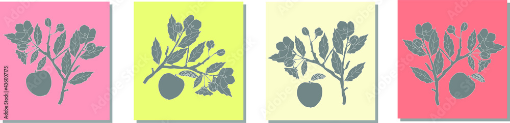 Apple tree vector branches set. Pattern vector illustration. Hand drow ...