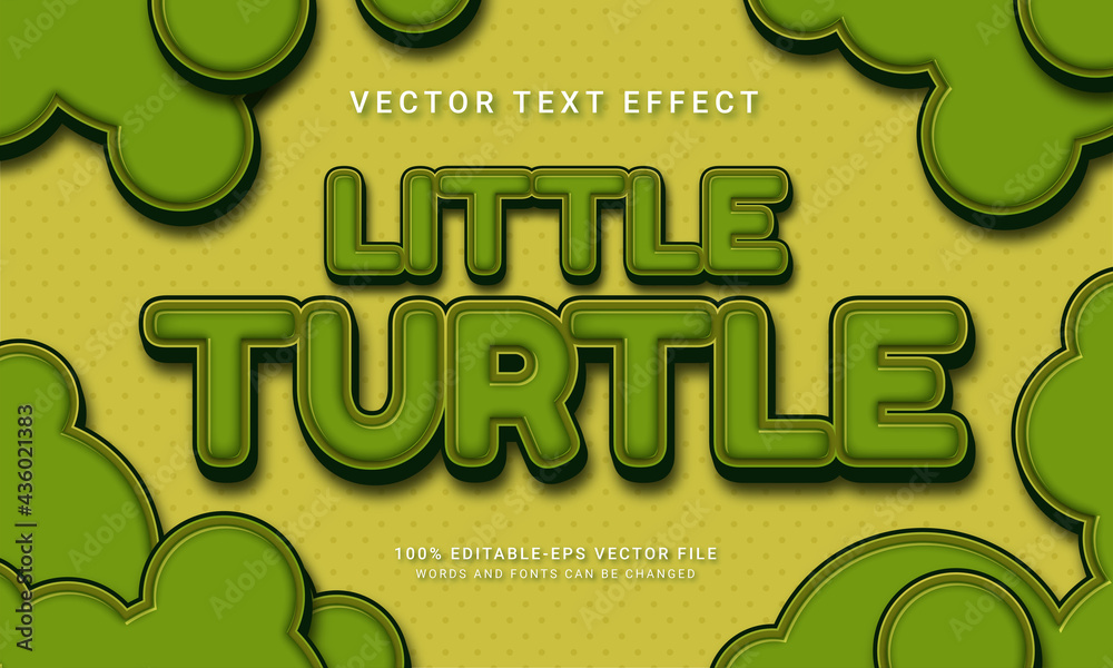 Little turtle 3d text style effect Stock Vector | Adobe Stock