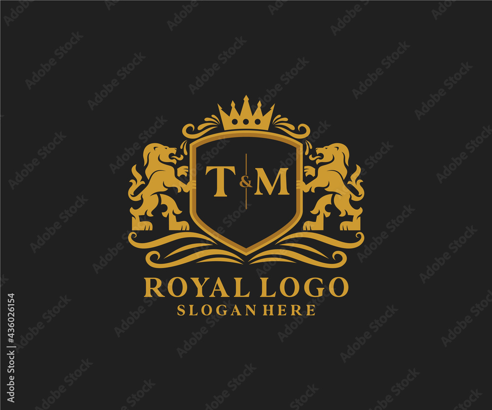 Initial TM Letter Lion Royal Luxury Logo template in vector art for ...