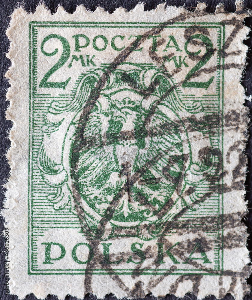 POLAND-CIRCA 1919 : A post stamp printed in Poland showing the heraldic ...