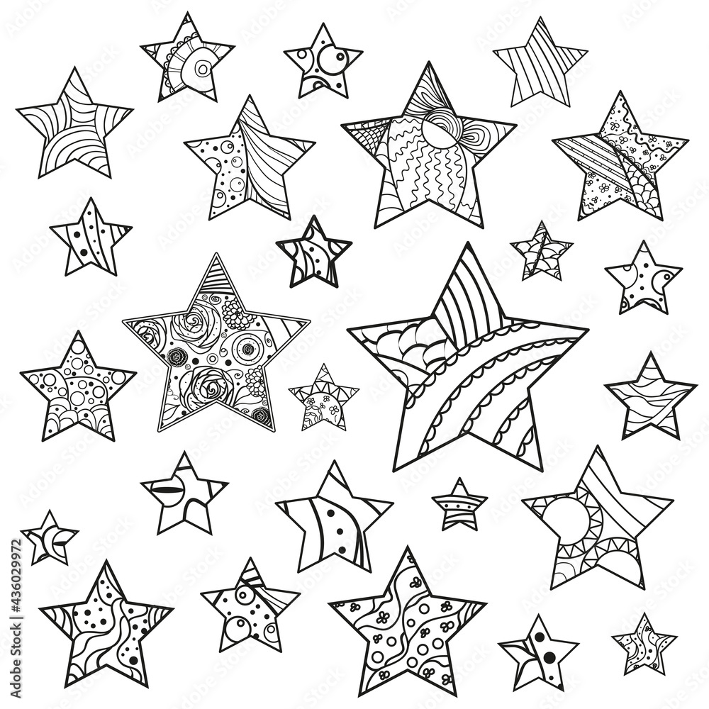 ภาพประกอบสต็อก Set of zentangle stars. Zen art. Design Zentangle. Art ...