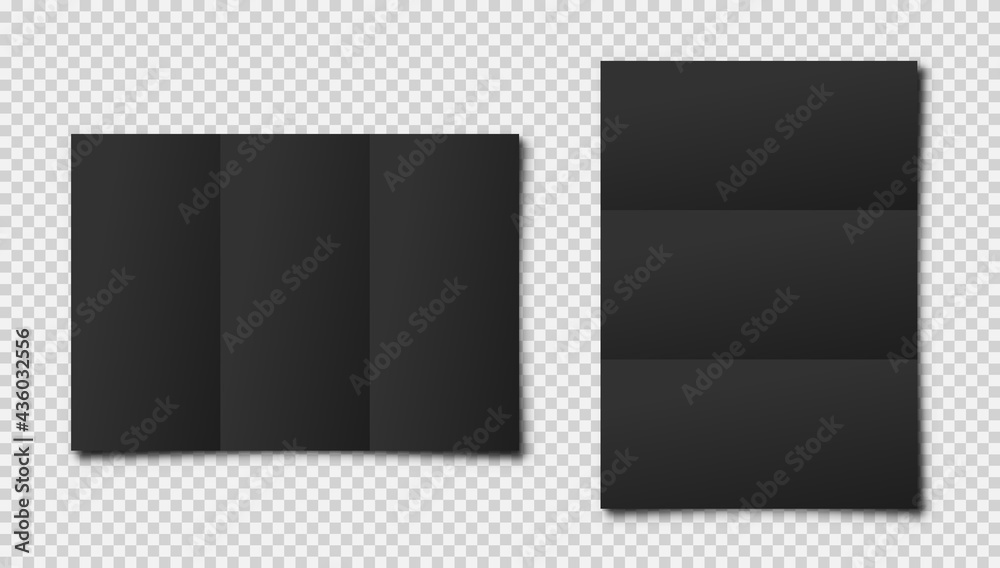 Realistic blank folded paper sheets in A4 size with shadow on checkered ...