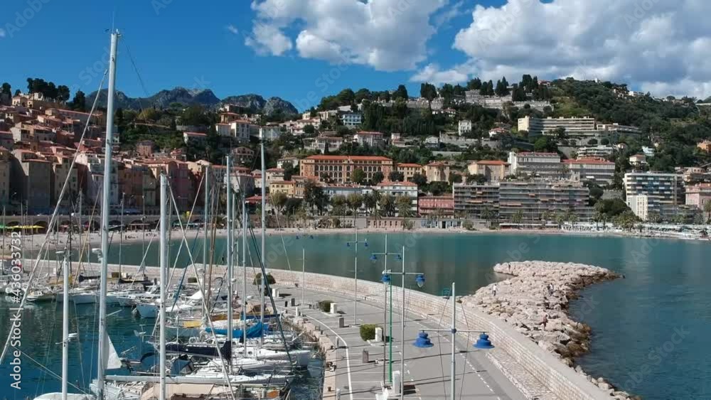 Revealing shot from the the Vieux Port, showing Sablette beach, Saint ...