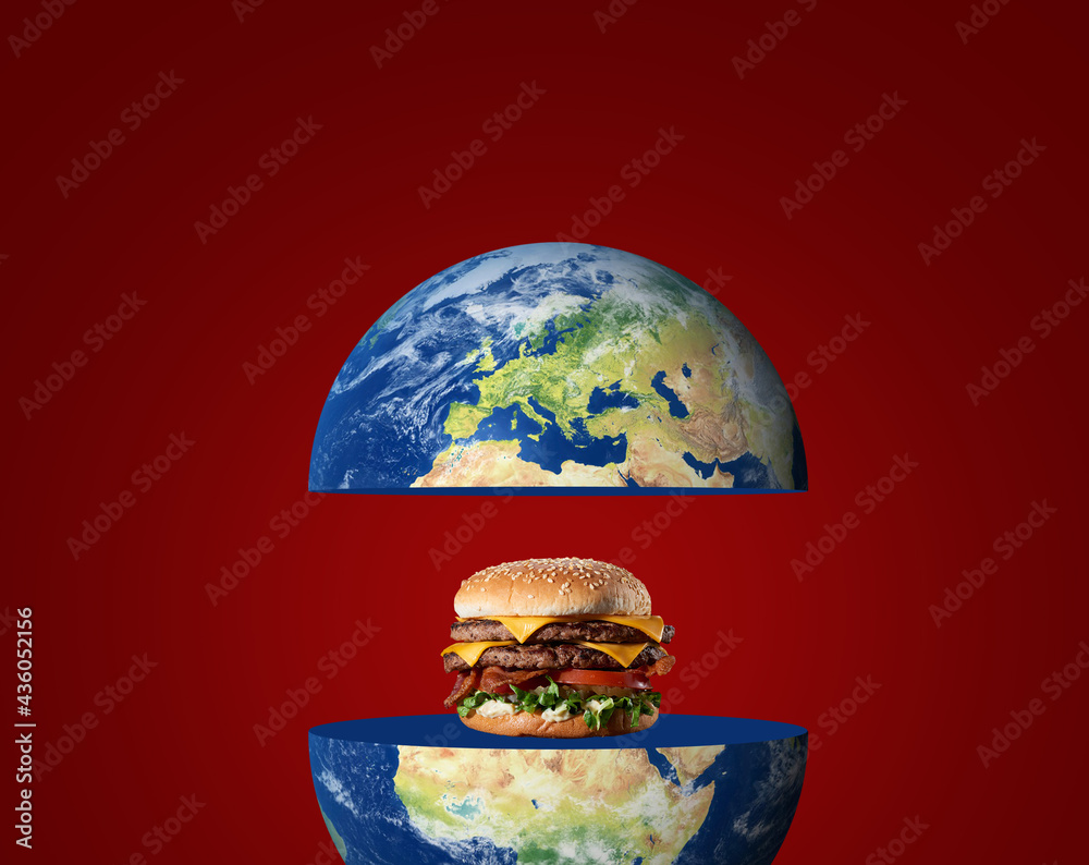 Burger Earth Day Concept. Don't divide the earth, divide only burgers ...