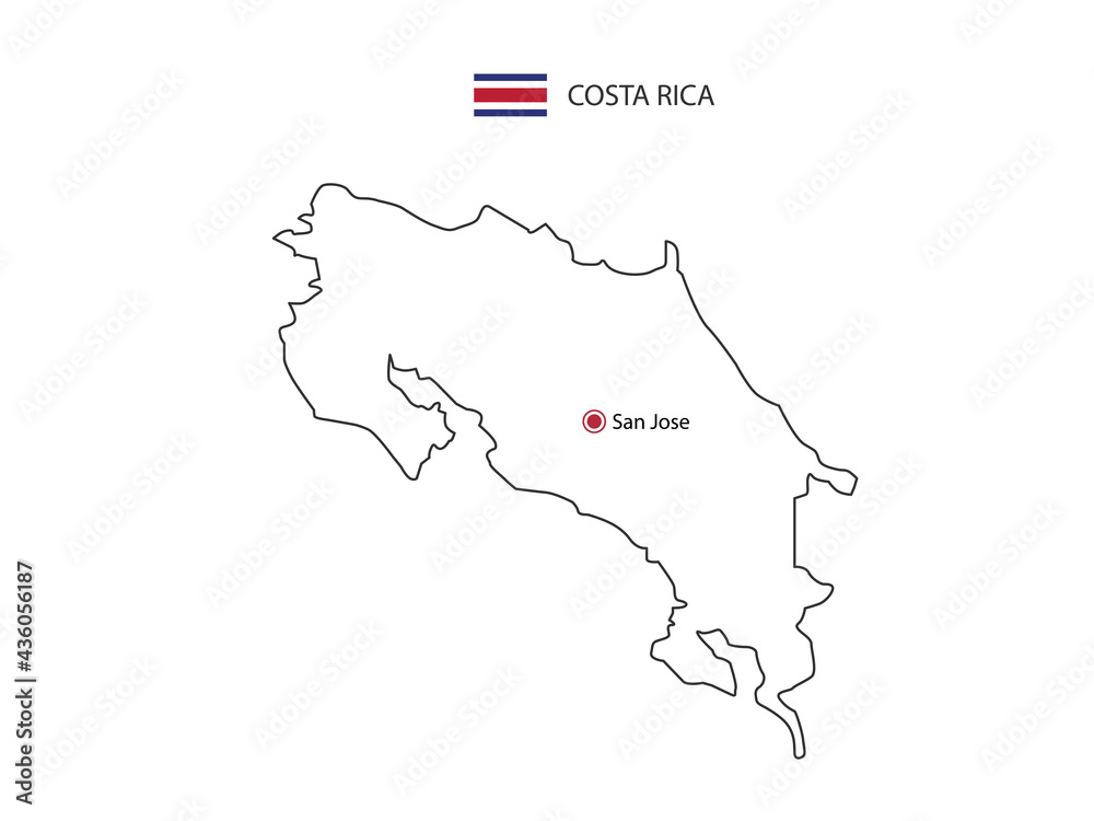 Hand draw thin black line vector of Costa rica Map with capital city ...