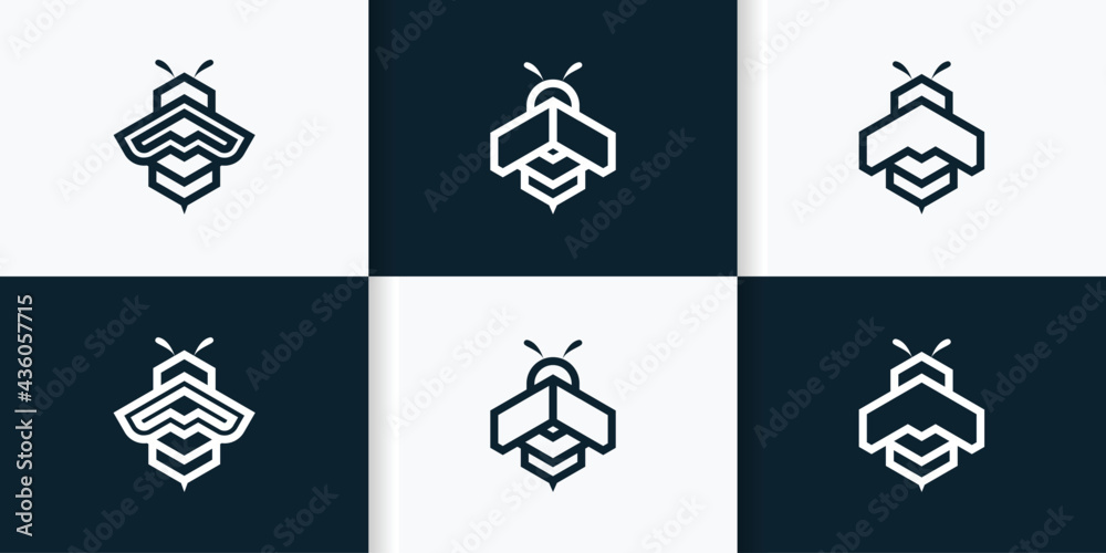 Set of bee logo template with geometric shapes line art concept Premium ...