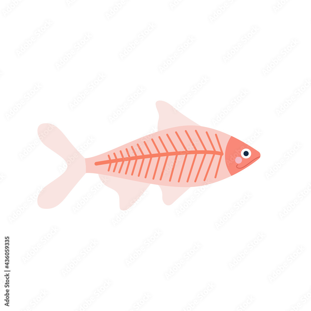 Cute X-ray fish on white background in cartoon flat style. Vector ...