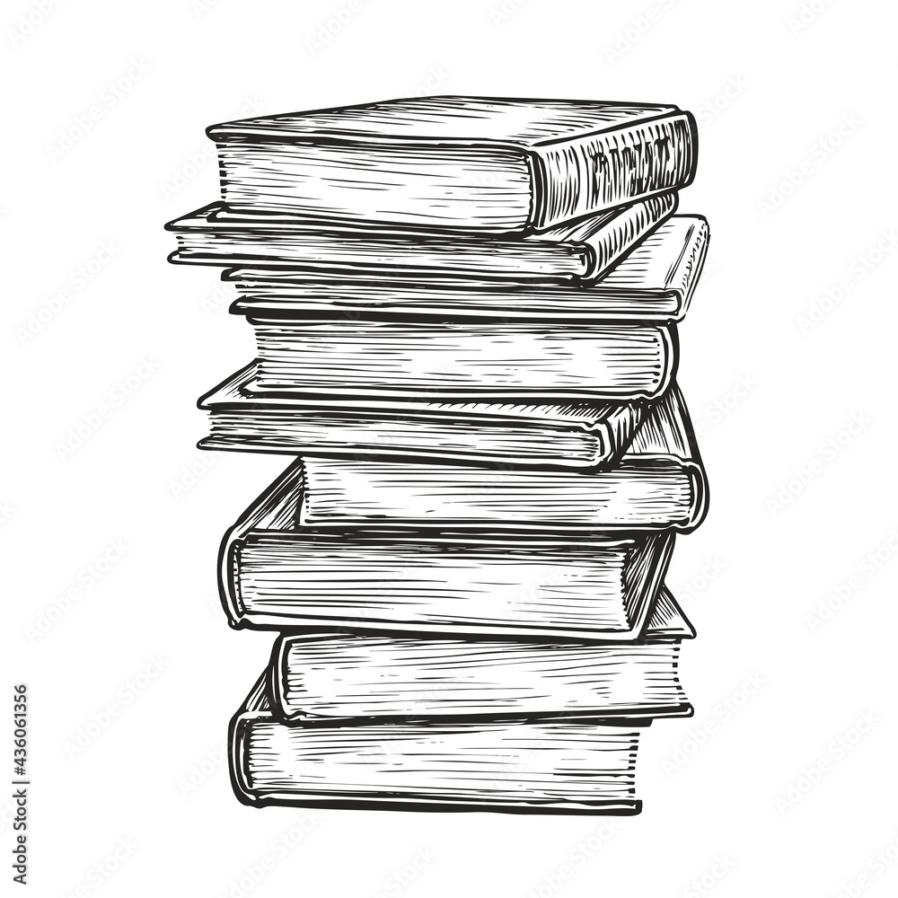 Stack of books. Hand drawn sketch vector illustration Stock Vector ...