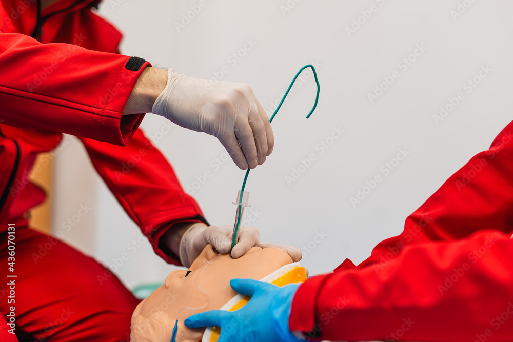 Training for endotracheal intubation using medical dummy Stock Photo ...