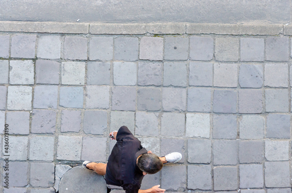 top view of people walking on sidewalk at daytime, city-life Stock 写真 ...
