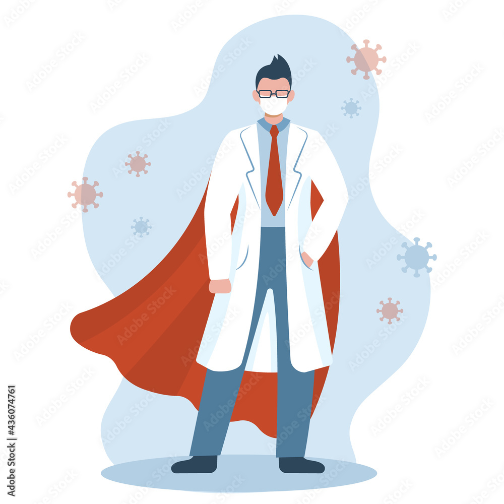 Doctor Superhero is wearing a Mask. Flat vector character illustration ...