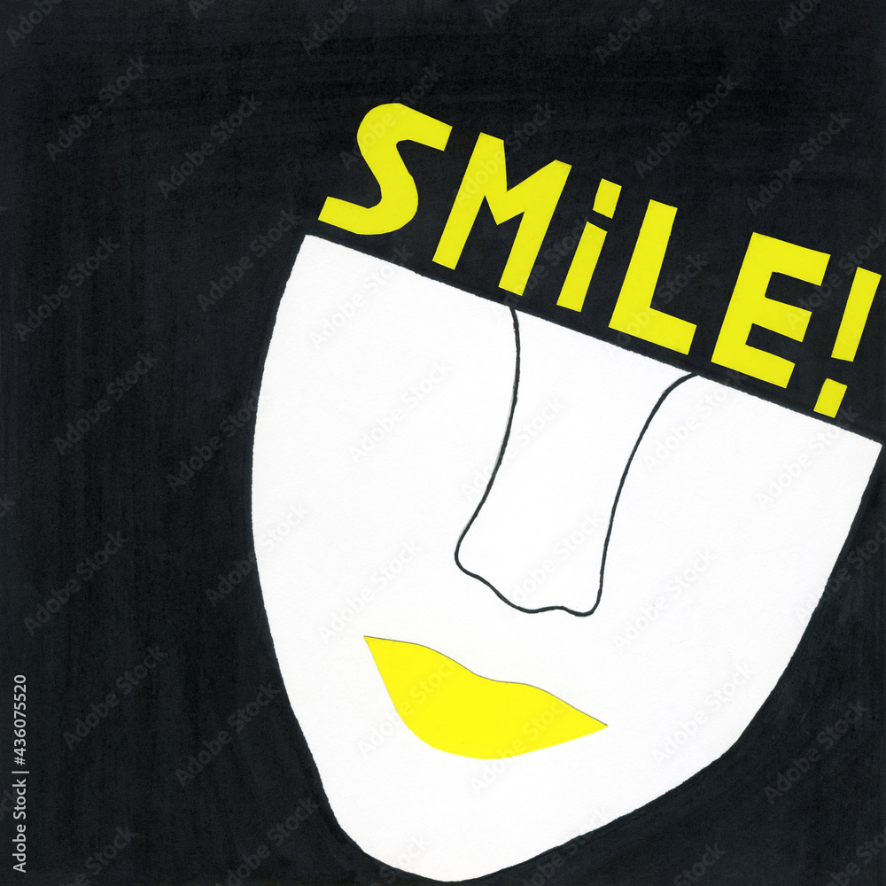 Abstract girl face contemporary art illustration. Hand drawn graphic ...