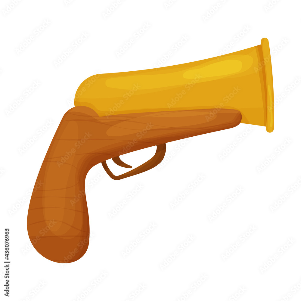 Antique comic pistol, pirate gun, retro weapon in cartoon style ...