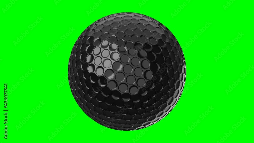 Black golf ball isolated on green chroma key background. Loop able 3d ...