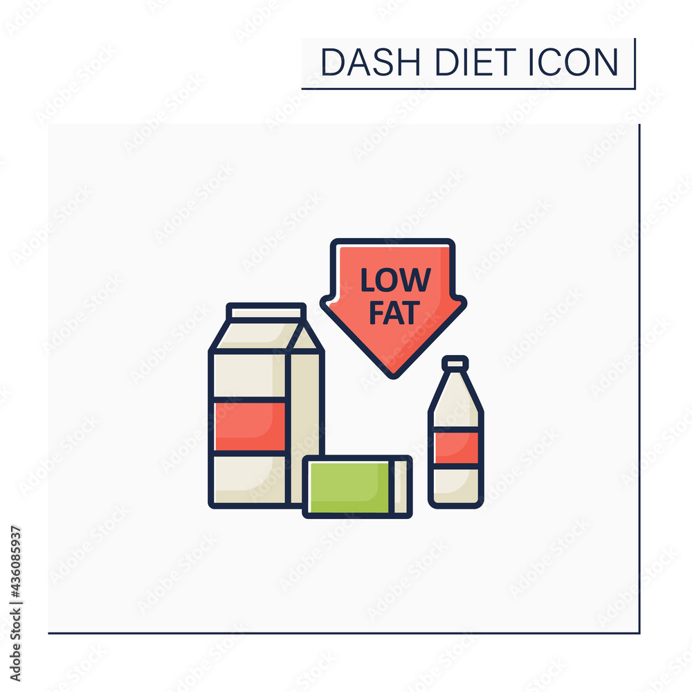Low fat color icon. Skim or fat-free milk. Low-fat varieties of yogurt ...