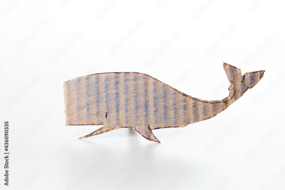 Cute whale made of cardboard on a white background. Children art ...