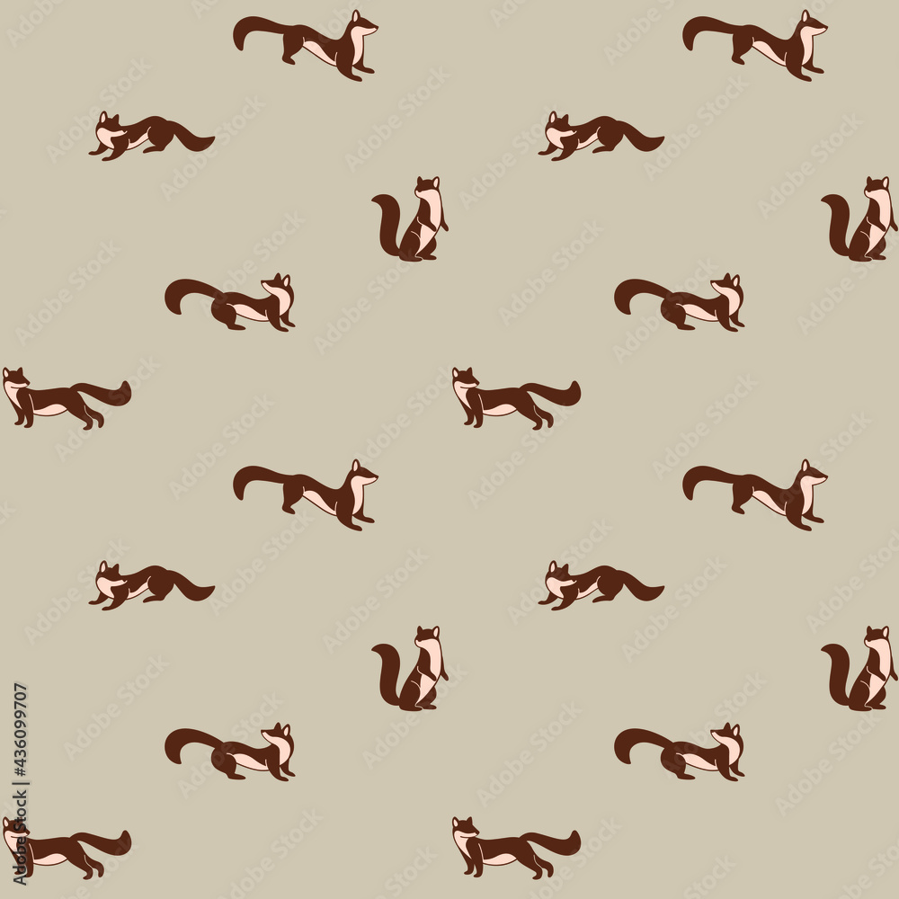 Cartoon happy weasel - seamless trendy pattern with animal in various ...