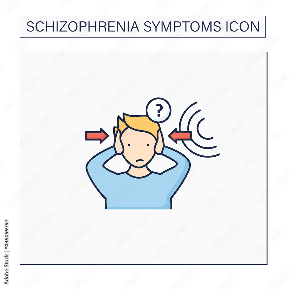 Auditory hallucinations color icon. False sound perceptions. Paracusia ...