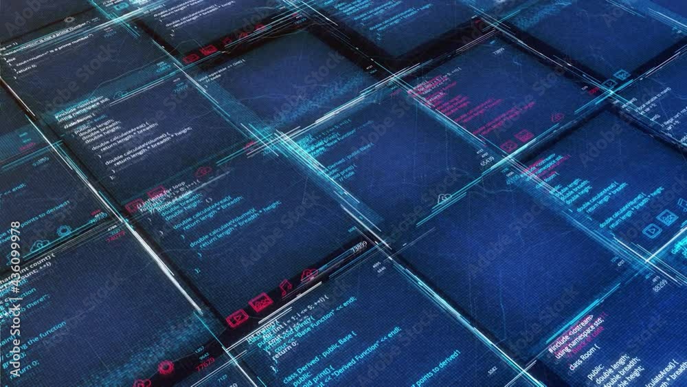 Structure of program interface in computer. Animation. Bright blue ...