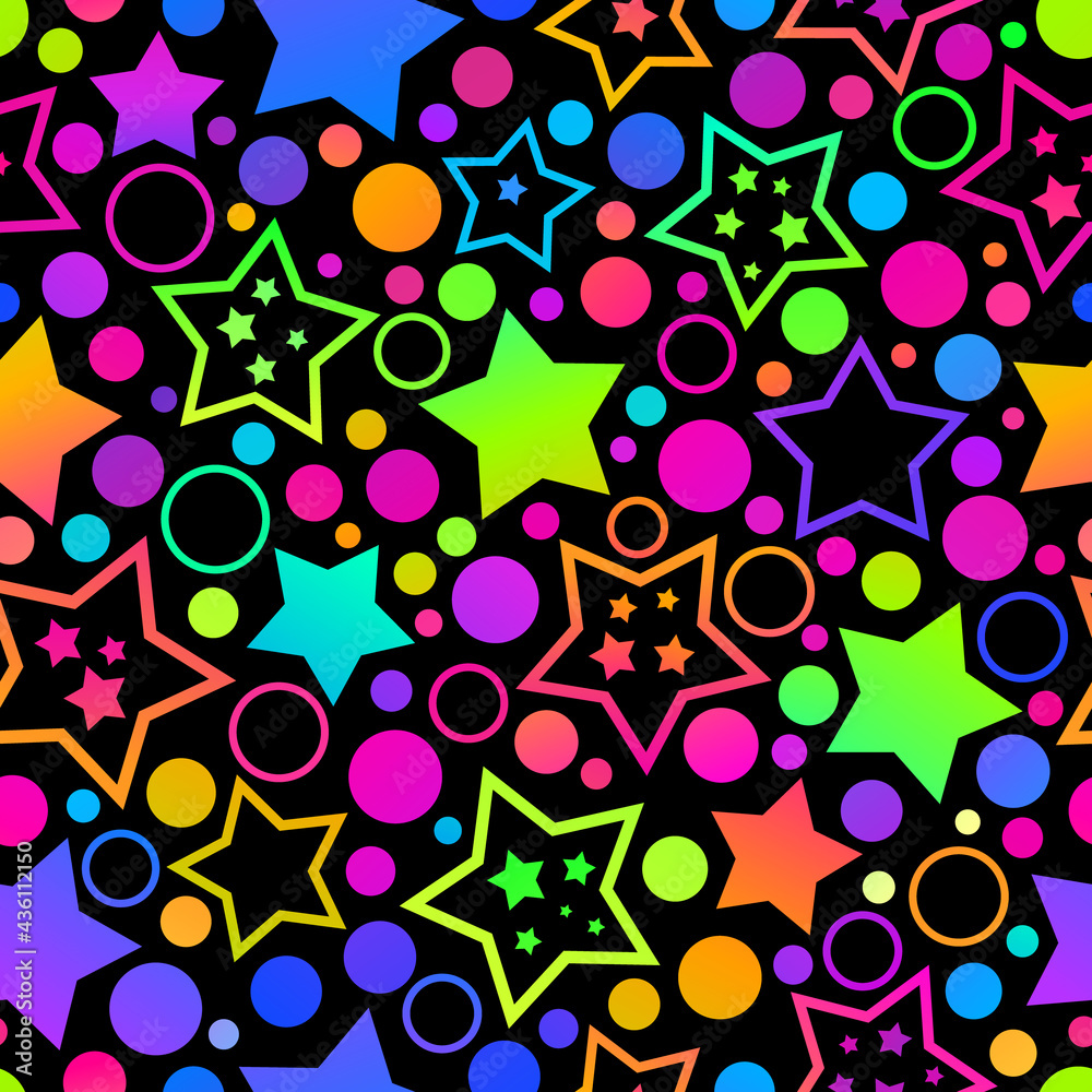 seamless background with bright festive neon stars Stock Vector | Adobe ...