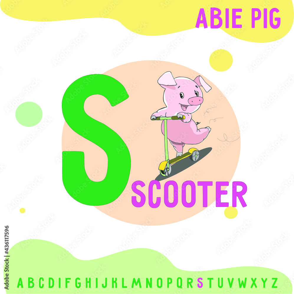ABee Pig english alphabet, letter s . Funny alphabet with cartoon pig ...