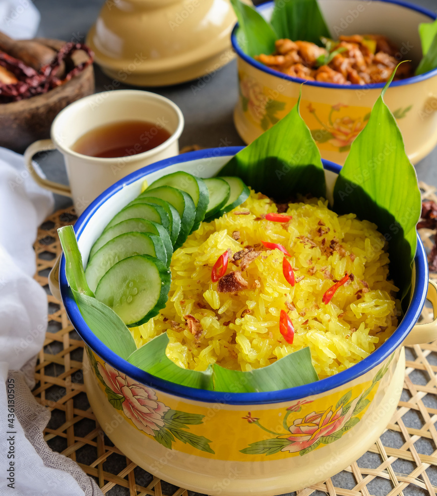 Homemade traditional Peranakan Malaysian cuisine / Nasi Kunyit aka ...