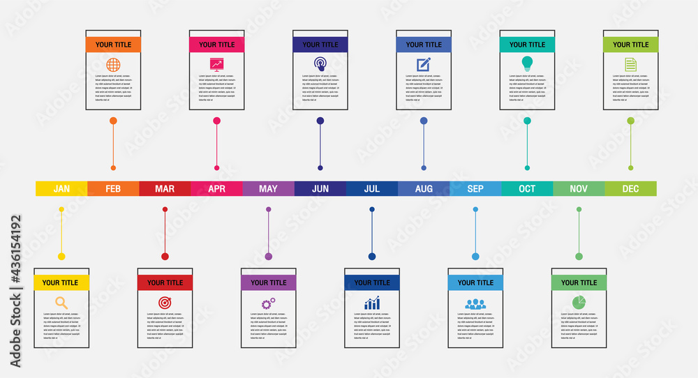 12 months or 1 year timeline infographic, timeline infographics for ...