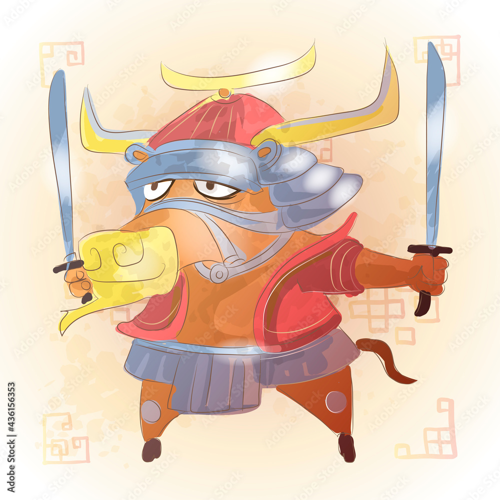 Chinese zodiac animal cartoon. Ox hand drawn character. Vector Design ...