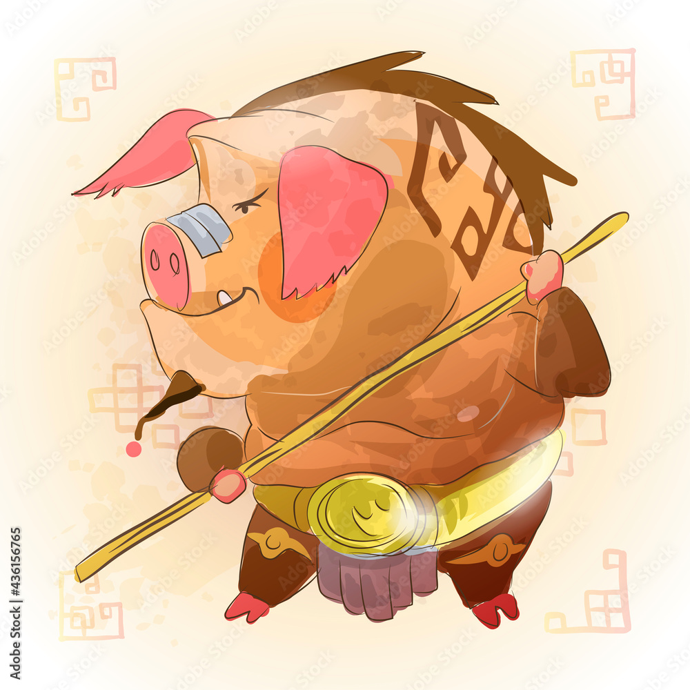 Chinese zodiac animal cartoon. Pig hand drawn character. Vector Design ...