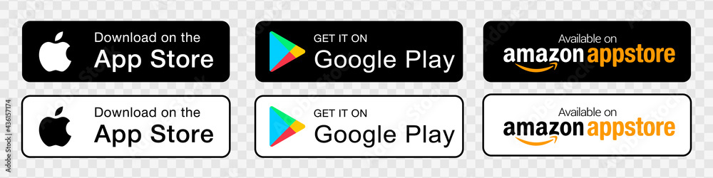 Apple App Store, Google Play Store, Amazon Store: app download buttons ...