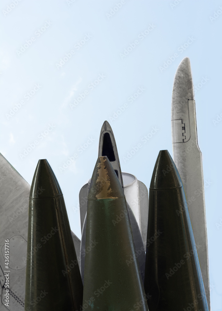 Bomb and missile on a fighter bomber jet plane. Aircraft armament ...