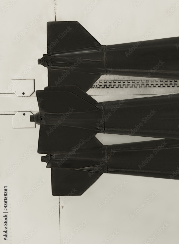 Bomb and missile on a fighter bomber jet plane. Aircraft armament ...