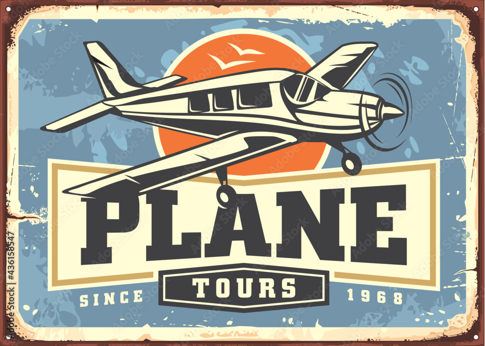 Vecteur Stock Plane transports and tours vintage retro sign for ...