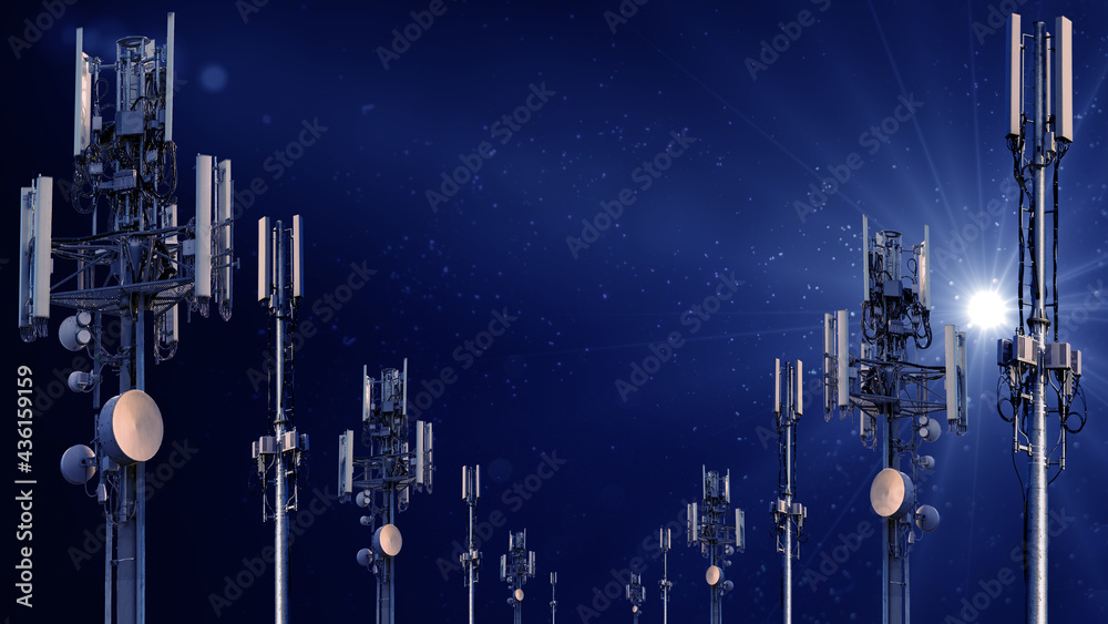 Composition of 5G network mobile telecommunication cell towers set ...