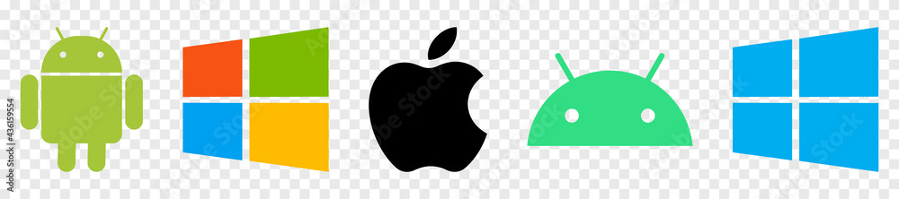 Vinnytsia, Ukraine - May 27, 2021: Set of top brand operating system ...